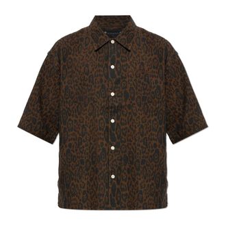 AllSaints Homme, Chemises, Brun, Taille: XL Chemise Oversize en M&eacute;lange de Lin Leopardo