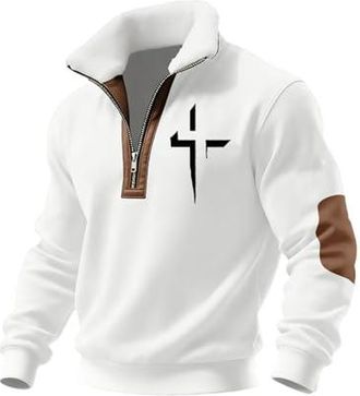 Generic Sweat-shirt sans capuche pour homme - Col roul&eacute; - Avec fermeture &eacute;clair 1/4 - T-shirt &agrave; manches longues - Col moelleux - T-shirt dext&eacute;rieur - Pull en 