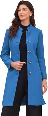 Allegra K Manteau Femme Mi-Long &agrave; Col Montant Caban DHiver Classique &agrave; Simple Boutonnage pour les Quotidiens Bleu L