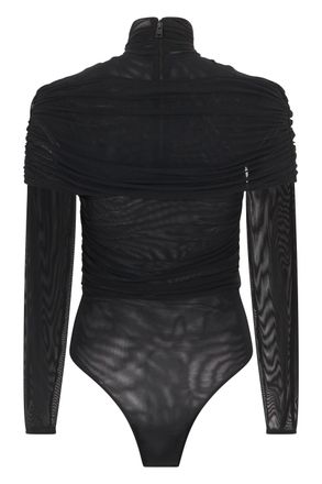 MUGLER Womens Long-Sleeve Mesh Bodysuit Black Polyamide Tops Top