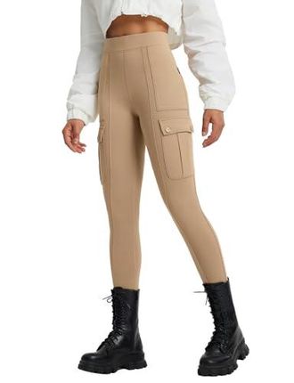 Baleaf Pantalon cargo doubl&eacute; en polaire pour femme - Pantalon de randonn&eacute;e droit avec poches - Pour lhiver, lext&eacute;rieur, la course &agrave; pied, la marche, marron, 