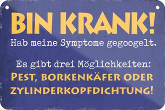 Generic Blechschild Bin Krank. Hab meine Symptome gegoogelt 18x12cm Geschenk Lustige Sprüche Feier Vintage Retro Geburtstag Deko Party Überraschung Fan Sarkas