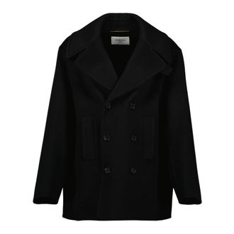 Saint Laurent Schwarzer Wollmantel Oversize Elegante Details - - Coats - Damen - Schwarzk - L