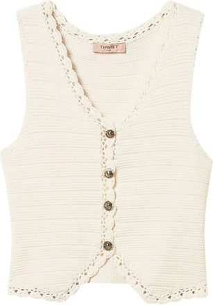 Twinset Femme, Pulls, Beige, Taille: 40 FR Gilet en maille avec d&eacute;tails crochet&eacute;s