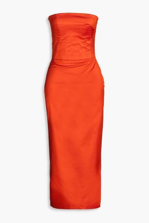 Rasario Tr&auml;gerloses Midikleid aus Shantung-Seide - Rot - FR 42