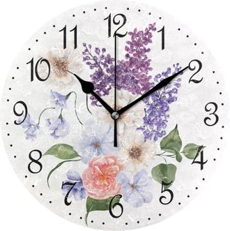 Mnsruu Wanduhr Blumenstrau&szlig; mit Fr&uuml;hlingsblumen, leise, nicht tickend, dekorative Wanduhren, batteriebetrieben, 25 x 25 cm, f&uuml;r Zuhause, Wohnzimmer, K&uuml;che, B