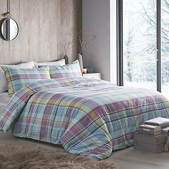 Appletree Candy Gebürstete Baumwolle Plaid Bettbezug - Einzelbettgröße (140 x 200 cm) - Weiche Baumwolle - 1 Kissenbezug - Mehrfarbige Karo Bettbezug - Biber Ta