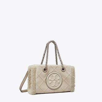 Tory Burch Damen Fleming Mini Tote Bag mit weichem Lammfell und Kettenriemen