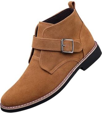 Generic Bottines mi-hautes en daim pour homme avec sangle &agrave; boucle moine - Bout rond - Antid&eacute;rapantes - Talon bloc - Bottines chukka pour mariage ou bureau, m