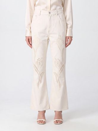 Marni Jean flare taille haute en denim de coton avec empi&egrave;cements en dentelle