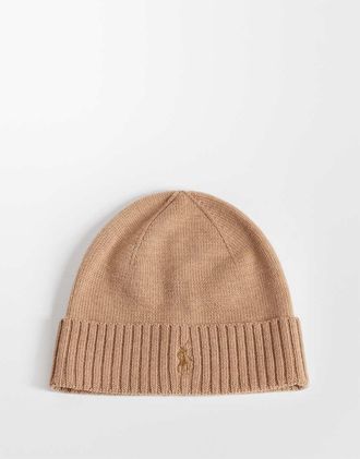 Polo Ralph Lauren Icon-Logo Strickm&uuml;tze aus Merinowolle in Camel-Tan-Braun