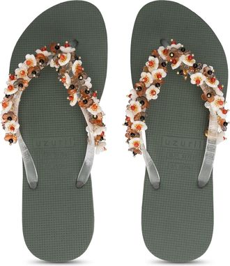 UZURII Slipper & Pantoletten - flip flop Tulum Bloom Coffee - Gr. 37_38 - in Gr&uuml;n - f&uuml;r Damen