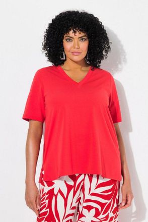 Ulla Popken T-Shirt T-Shirt Materialmix A-Linie V-Ausschnitt Halbarm