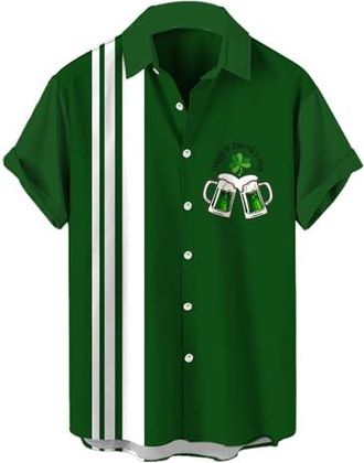 Generic DENGJIAMY Chemise de la Saint-Patrick pour homme - T-shirt &agrave; manches courtes - Chemise hawa&iuml;enne boutonn&eacute;e pour homme - Chemisier de vacances de plage