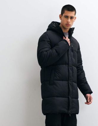 Threadbare doudoune longue &agrave; capuche d&eacute;perlante noire