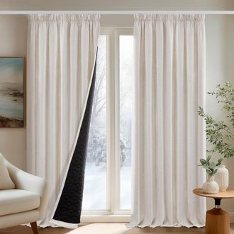 Deconovo Blickdichte Gardinen mit Kr&auml;uselband Vorhang Verdunkelung Verdunklungsvorh&auml;nge Leinenoptik Vorh&auml;nge Wohnzimmer Dicke Thermogardine Schlafzimmer K&auml;ltes