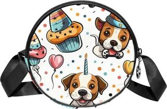 Generic Petit sac &agrave; bandouli&egrave;re circulaire pour femme, chien, anniversaire, petit sac &agrave; dos avec fermeture &eacute;clair, bretelles r&eacute;glables, sac &agrave; main rond d&eacute;cont
