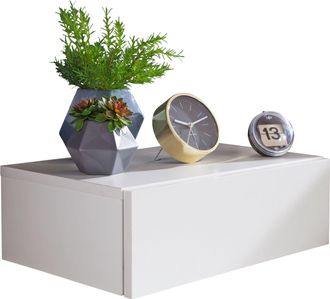 WOHNLING Nachtkonsole ZADAR für Wandmontage 46x15x30cm Weiß Nachttisch Holz, Wandregal mit Schublade, Nachtschrank Wandboard für Boxspringbett schwebend, Wandk