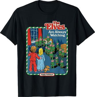 Steven Rhodes Elves Watching Christmas Sarcastic Retro Funny Adult Humor T-Shirt