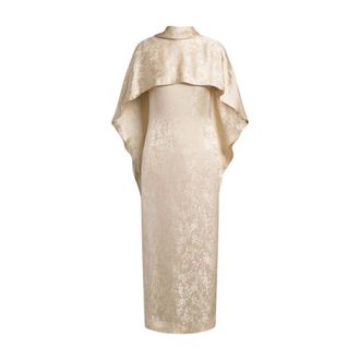 Alberta Ferretti Robe Jacquard Fluide Fleurie avec Capelette - Femme - Robes - Beige - Taille: 42 FR