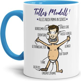Tassendruck Lustige Tasse für den Mann Tolles Modell - Geschenk-Idee/Witzig/Scherz-Artikel/Innen & Henkel Hellblau