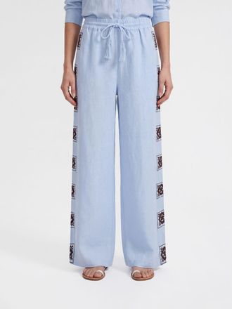 Alemais Weit geschnittene Leinenhose Grace mit ethnischem Print und hoher Taille