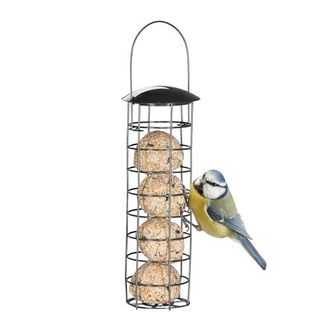 Relaxdays Meisenkn&ouml;delhalter, zum Aufh&auml;ngen, mit Dach, HxD 31x8,5 cm, Vogelfutterspender f&uuml;r Wildv&ouml;gel, Metall, schwarz