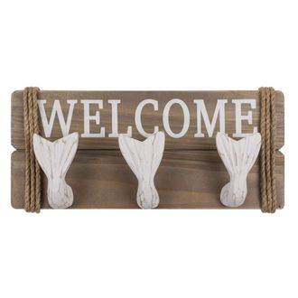 Out of the Blue Wandgarderobe maritimes Holzschild Welcome mit 3 Haken, Hakenleiste im Vintage-Stil als Garderobe, Schl&uuml;sselbrett oder einfach stylische Wandhaken, 30