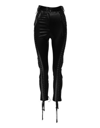 Dolce & Gabbana Womens Black Lace Details High Waist Skinny Pants Acetate Nylon Silk Elastane