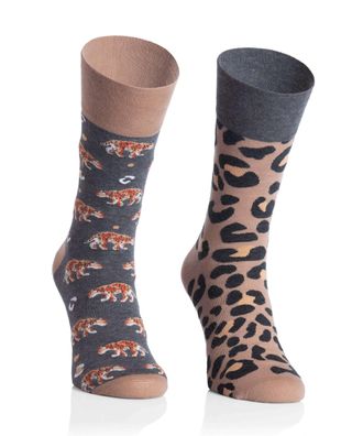 More Socken Damen 38-40 Bunt - Motivsocken Mehrfarbige, Verr&uuml;ckte - Lustige Socken f&uuml;r Damen - Farbige Socken mit Motiv Panther - Beige