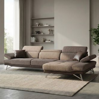 Mendler Sofa HWC-H92, Couch Ecksofa L-Form 3-Sitzer, Liegefl&auml;che 300cm - rechts, braun