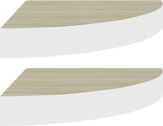 Generic vidaXL 2X Eck Wandregal Eckregal Bücherregal Hängeregal Schweberegal Wandablage Regal Dekoregal Büroregal Wohnzimmer Eiche Weiß 35x35x3,8cm MDF