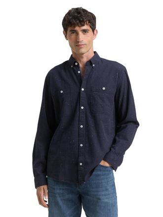 Tom Tailor Herren 1048437 Regular Fit Hemd in Melange-Optik, 38953-Navy NEP Structure, XL