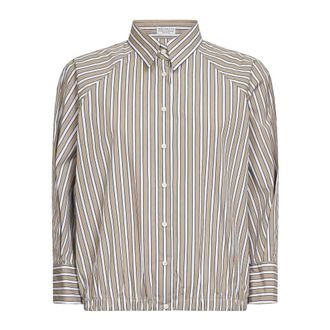 Brunello Cucinelli Femme, Blouses et Chemises, Multicolore, Taille: 36 FR Chemise en popeline &agrave; rayures ombr&eacute;es et Monili