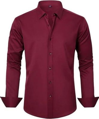 Generic Chemise habill&eacute;e extensible &agrave; manches longues pour homme - Chemise formelle boutonn&eacute;e pour le travail, les loisirs, les mariages, Rouge, S