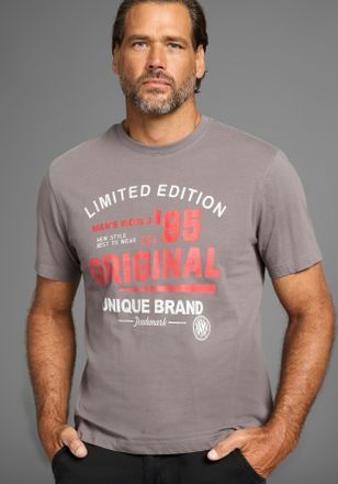 Man's World T-Shirt MANS WORLD, Herren, Gr. 4XL (68/70), grau (blau), Single Jersey, Obermaterial: 100% Baumwolle, bedruckt, normal, Rundhals, Shirts T-Shirt, Kur