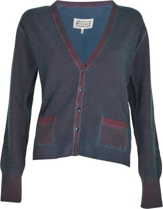 Maison Margiela Femme, Pulls, Bleu, Taille: 38 FR V-neck Patch-pocket Cardigan