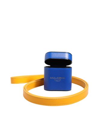 Dolce & Gabbana Blue Yellow Calfskin Leather Logo Strap Men Airpods Case Calf Pu Accessory