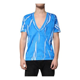 Dolce & Gabbana Blau gemustertes V-Ausschnitt T-Shirt - - Tops - Herren - Blau - L