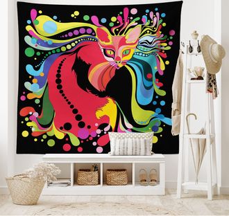Abakuhaus Psychedelisch Wandteppich und Tagesdecke, Futuristic Rainbow, aus Weiches Mikrofaser Stoff Wand Dekoration F&uuml;r Schlafzimmer, 230 x 140 cm,Schwarz Rot