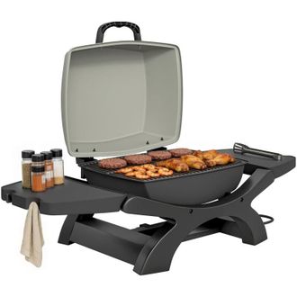 OUTSUNNY Barbecue &eacute;lectrique de table - Outsunny - 2300W - grilles &eacute;maill&eacute;es, &eacute;tag&egrave;res lat&eacute;rales, crochets - acier - 102x48x38cm - noir