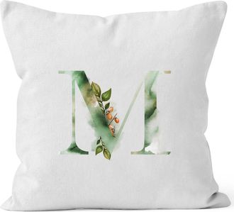 Autiga Kissenbezug Buchstaben-Kissen M Buchstabe Alphabet Monogramm Anfangsbuchstaben Watercolor gezeichnet Kissen-Hülle weiß 40cm x 40cm