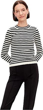 Pieces PCCRISTA LS O-Neck Knit Noos BC Sweater, Noir/Rayures : avec Rayures Bouleau M, XS Femme