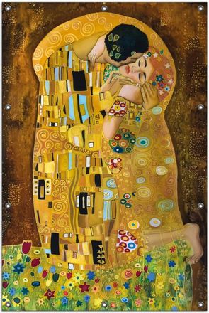Wallario Outdoor-Poster für Garten oder Balkon Der Kuss von Klimt, Motivbanner Größe: ca. 100 x 150 cm, Outdoor-Bild