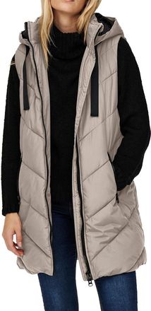 Jacqueline de Yong Damen 3/4-lange Steppweste JDYSkylar Padded Hood Waistcoat mit Kapuze 15220630 Chateau Gray/Black XXL