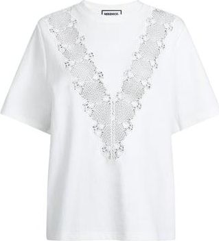 BERENICE T-shirt col rond dentelle sur le devant en coton m&eacute;lang&eacute;