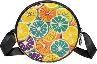 Generic Petit sac &agrave; bandouli&egrave;re Circle pour femme, petit sac &agrave; bandouli&egrave;re color&eacute; citron avec fermeture &eacute;clair, bretelles r&eacute;glables, sac &agrave; main rond d&eacute;contrac