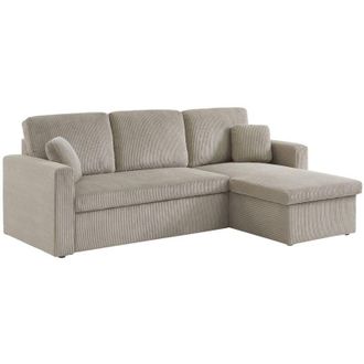 Sweeek Sweeek - Ecksofa mit Schlaffunktion, Cord-Bezug, breit gerippt, 3-Sitzer, Cord, Greige