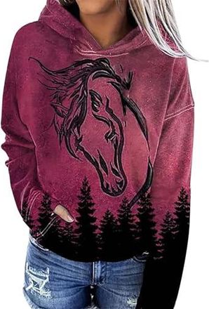 Generic Sweat à Capuche à Manches Longues pour Femmes et imprimé Cheval Veste en Jean Femme Blanche Veste Jacket Femme (Hot Pink, L)