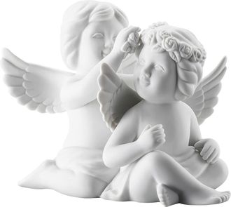 Rosenthal Engelpaar mit Blumen Weiss Matt 10,5 cm